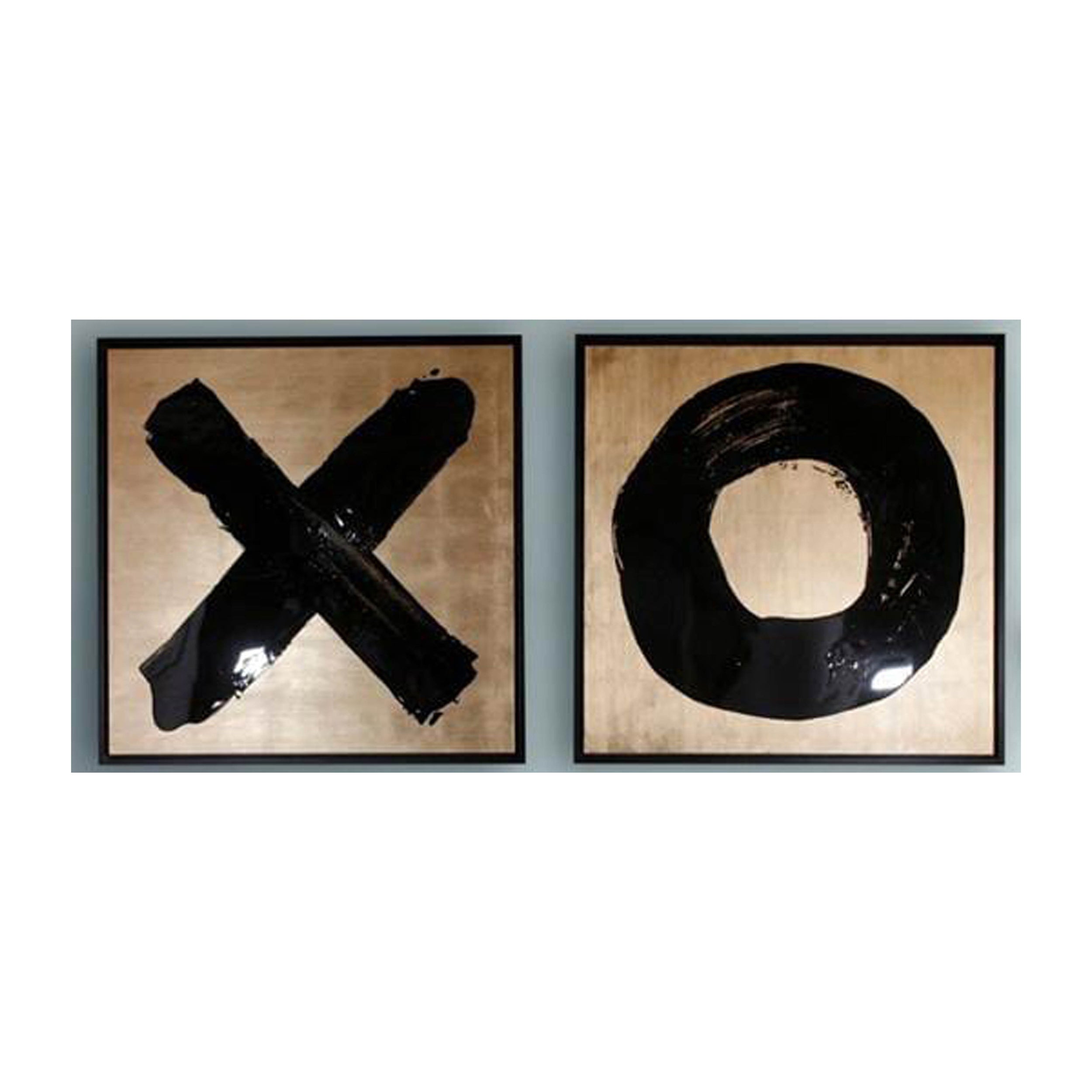 95X47, S/2 HAND PAINTED X AND O FRAMES,GOLD/BLK – Casa Muebles